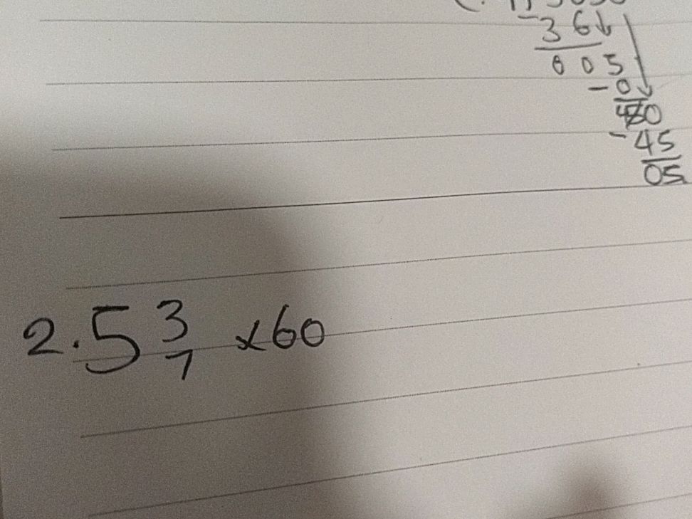Multiplying Mixed Numbers: 5 3/7 times 60 | StudyX