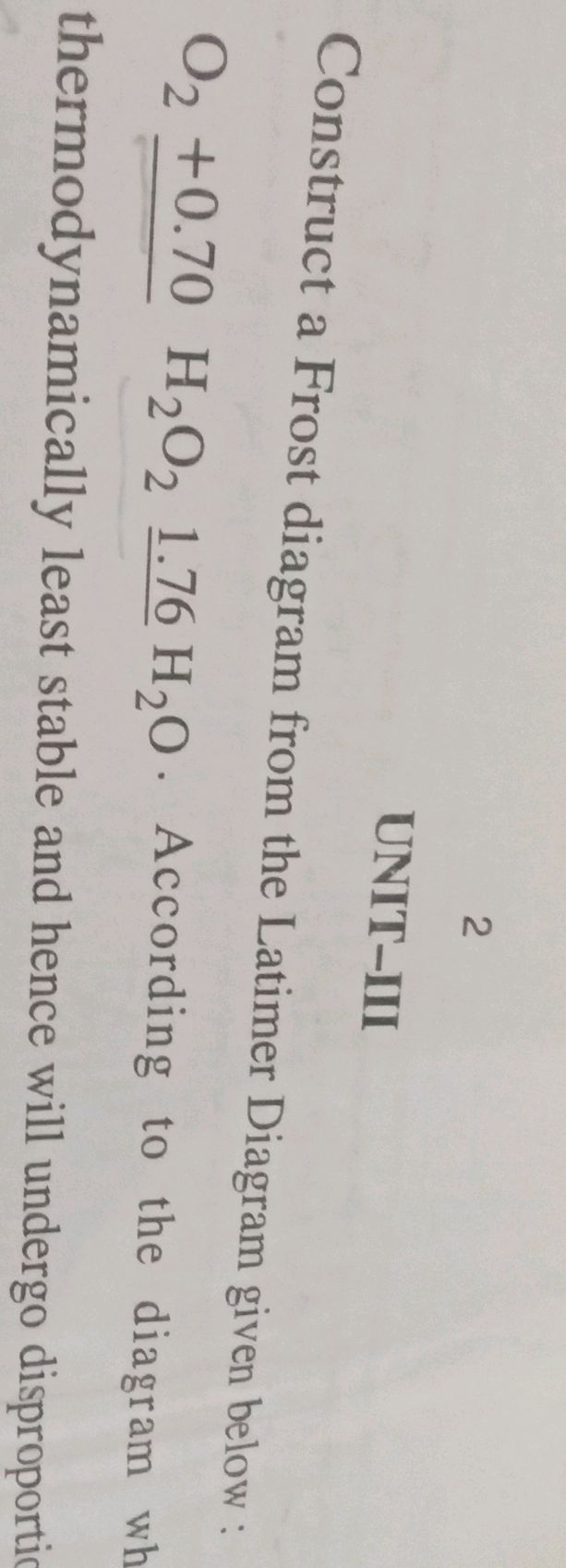 Construct a Frost diagram from the Latimer | StudyX