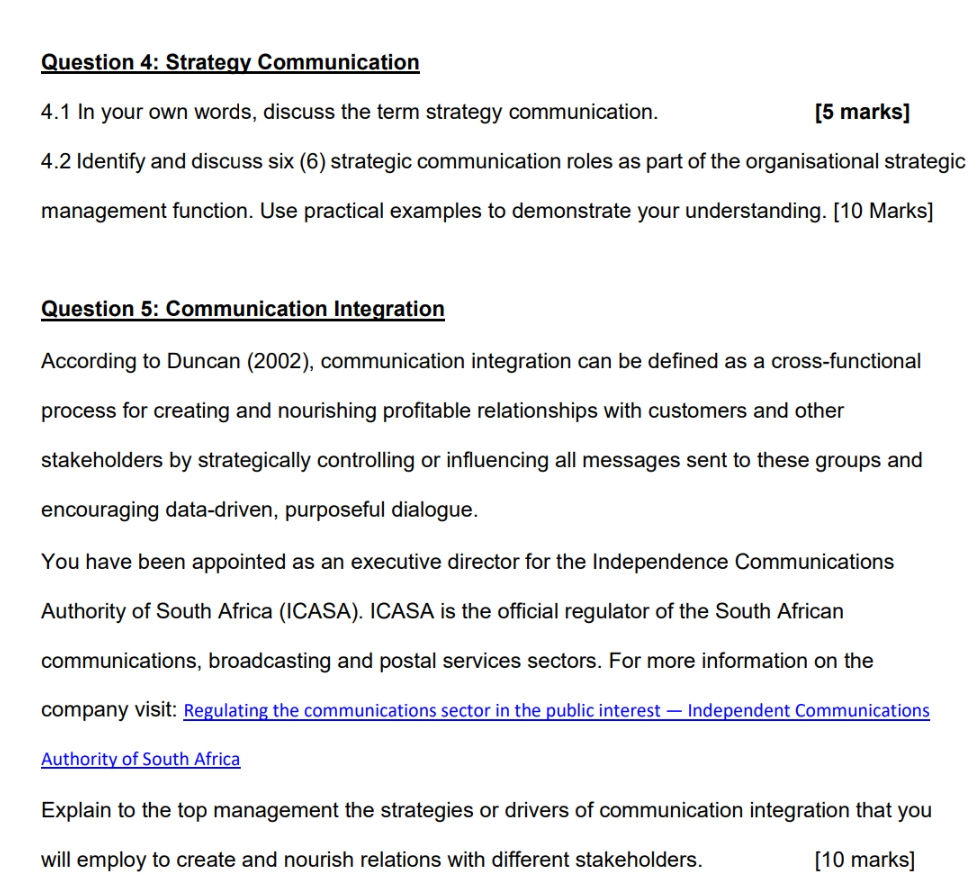 Question 4: Strategy Communication 4.1 In | StudyX