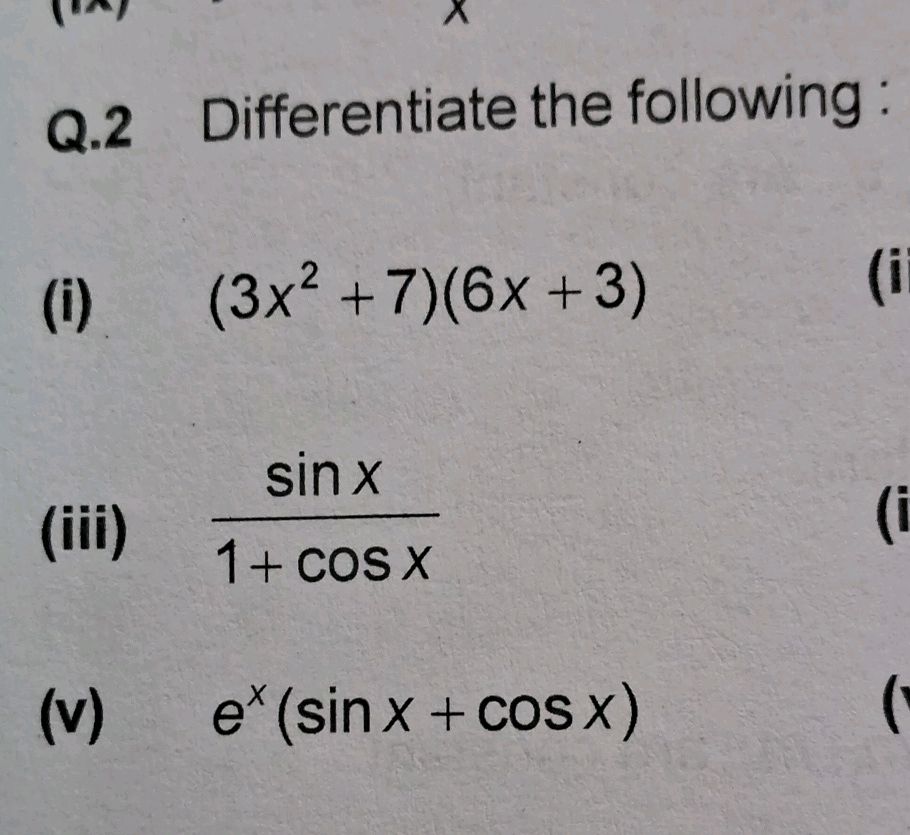 Q.2 Differentiate the following: (i) $(3x^2 | StudyX