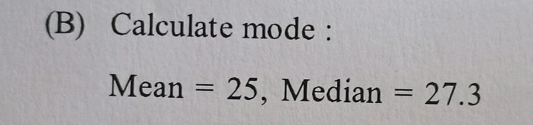 (B) Calculate mode : Mean = 25, Median = | StudyX