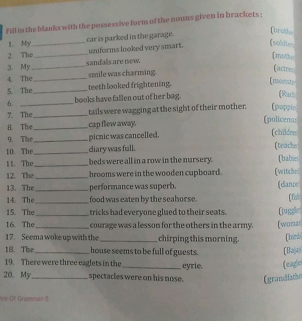 Fill in the blanks with the possessive form | StudyX