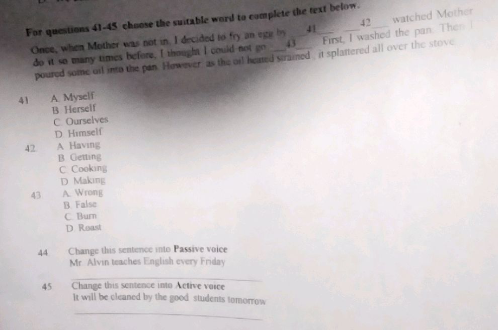 For questions 41-45 choose the suitable word | StudyX