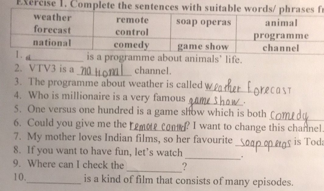 Exercise 1. Complete the sentences with | StudyX