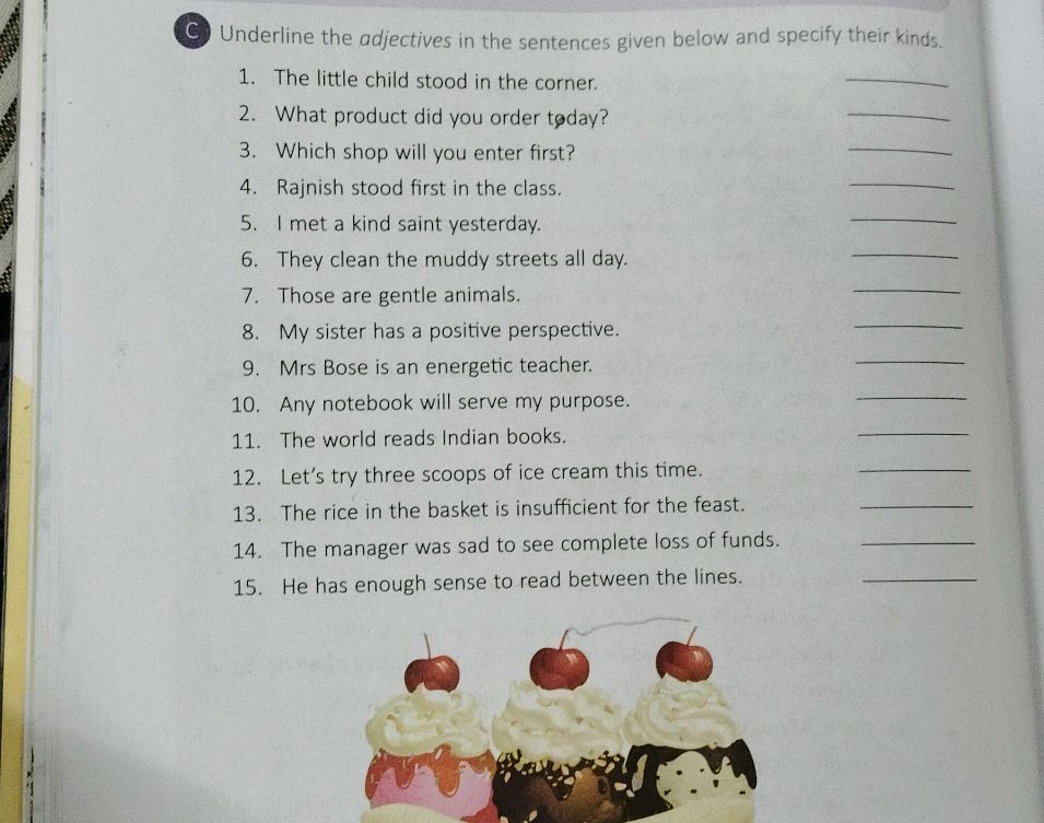 Underline the adjectives in the sentences | StudyX