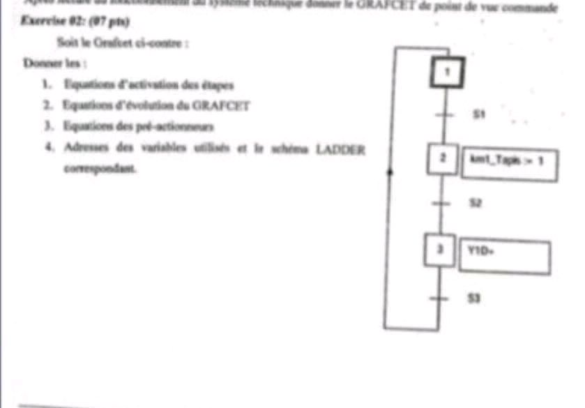 Exercise 02: (07 pts) Soit le Grafcet | StudyX