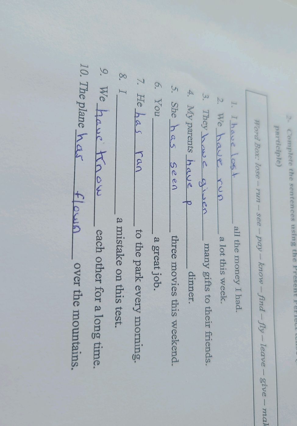 2- Complete the sentences using the Present | StudyX