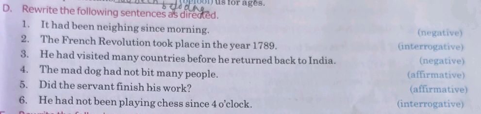 D. Rewrite the following sentences as | StudyX