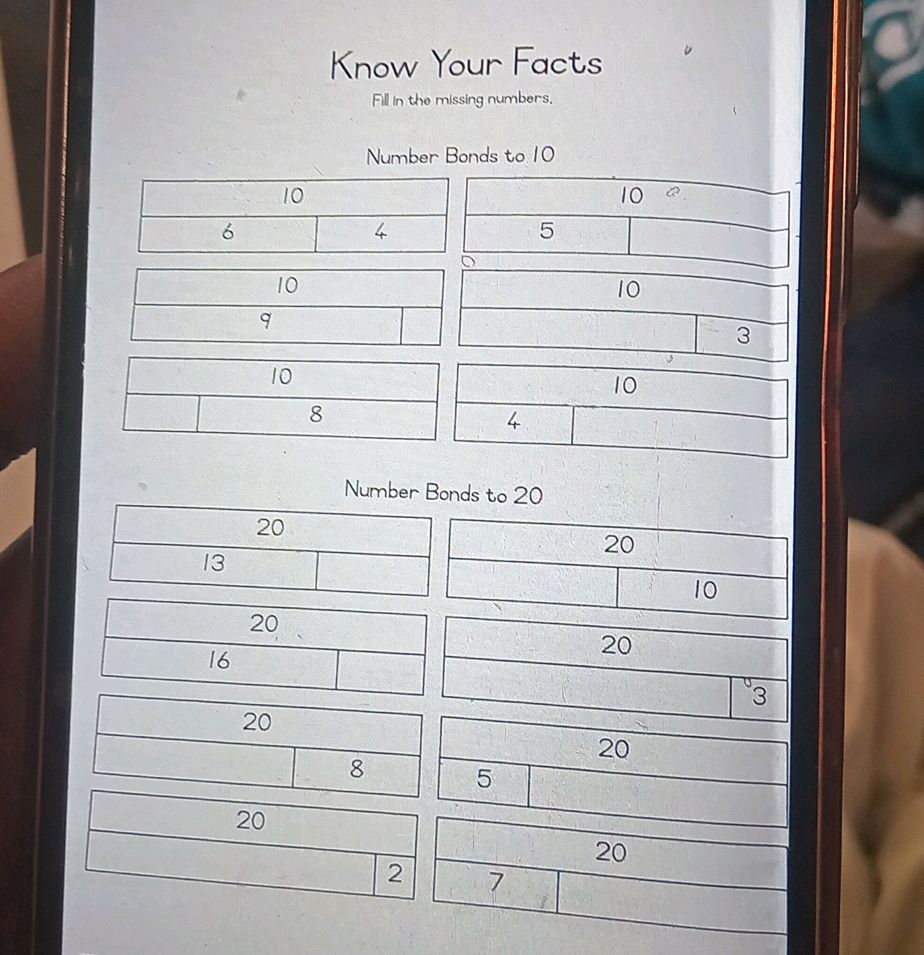 Know Your Facts Fill in the missing numbers. | StudyX