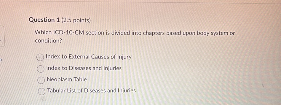 Question 1 (2.5 points) Which ICD-10-CM | StudyX