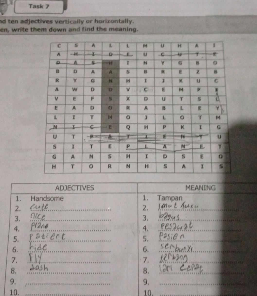 Find ten adjectives vertically or | StudyX