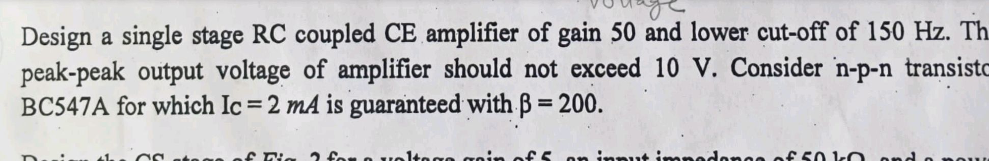 Design a single stage RC coupled CE | StudyX