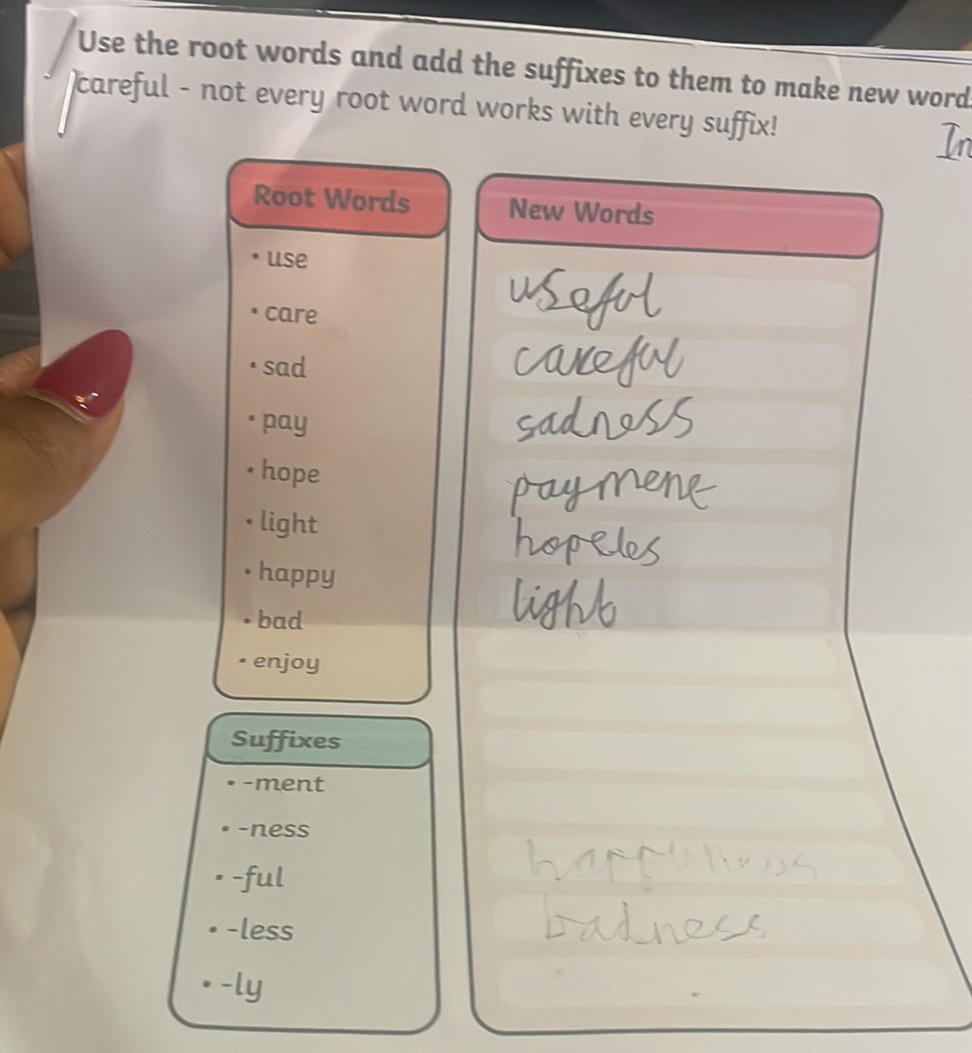 Use the root words and add the suffixes to | StudyX