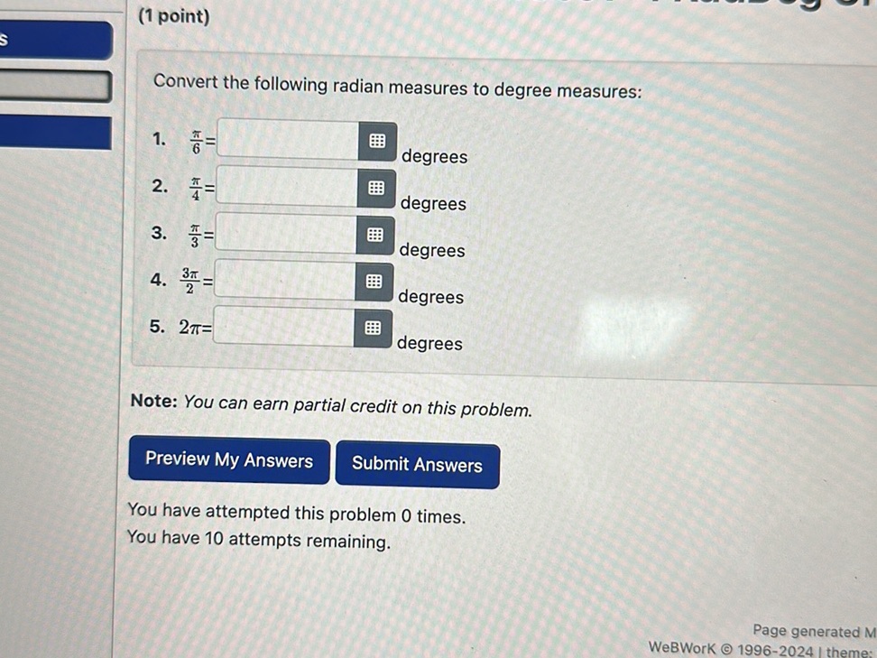 Convert the following radian measures to | StudyX