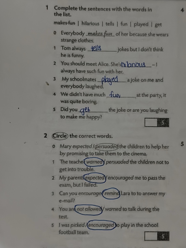 1 Complete the sentences with the words in | StudyX