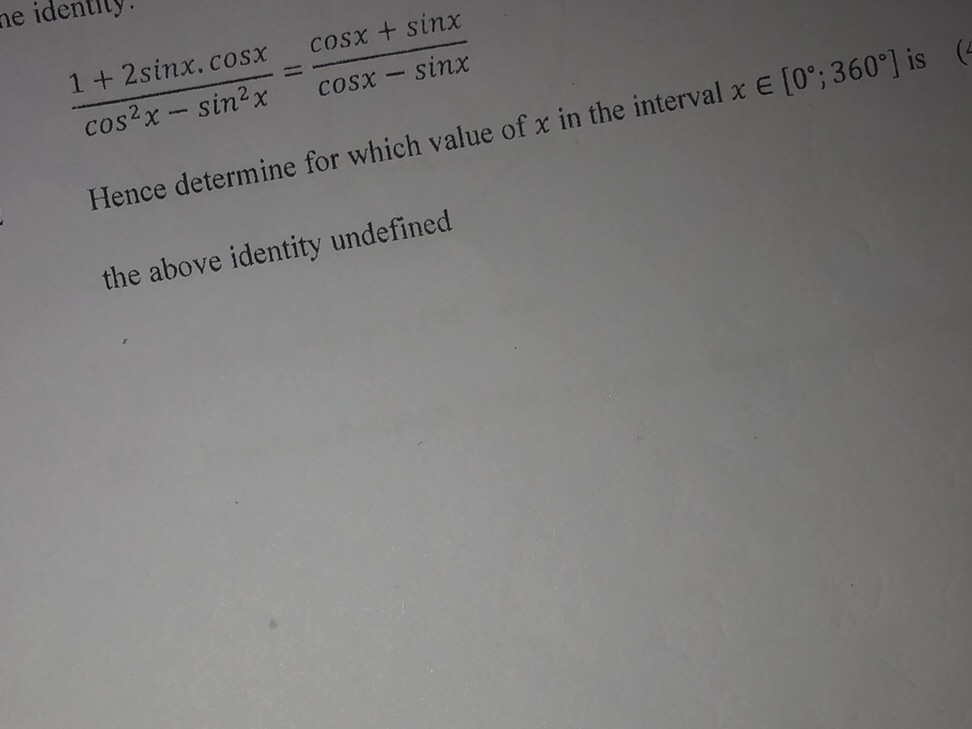 $ {1+2sinx.cosx}{cos^2x - sin^2x} = {cosx + | StudyX