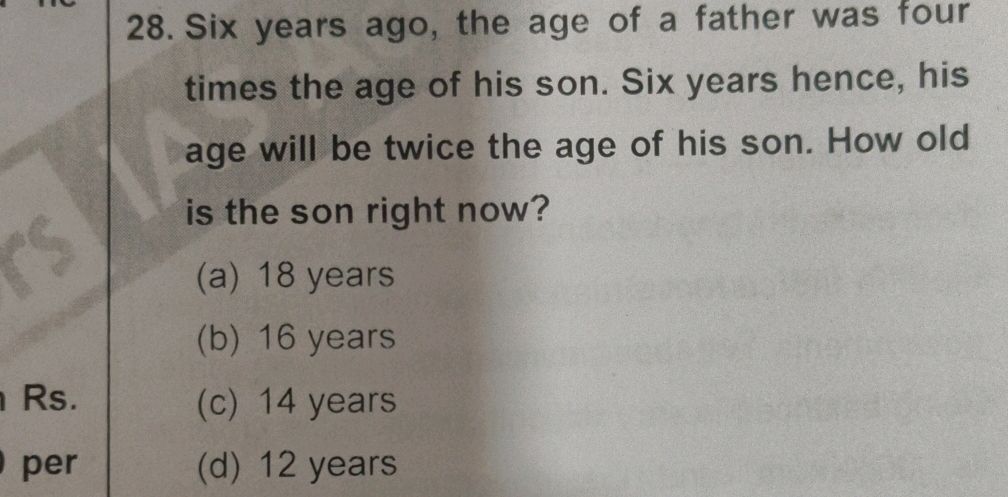 28. Six years ago, the age of a father was | StudyX