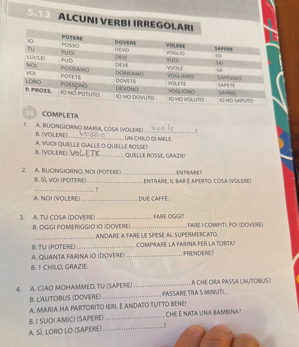 1. A. BUONGIORNO MARIA, COSA (VOLERE) ...... | StudyX