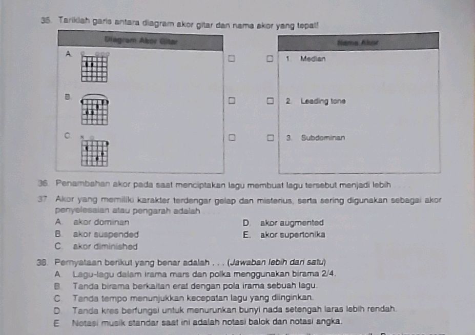 35. Tariklah garis antara diagram akor gitar | StudyX