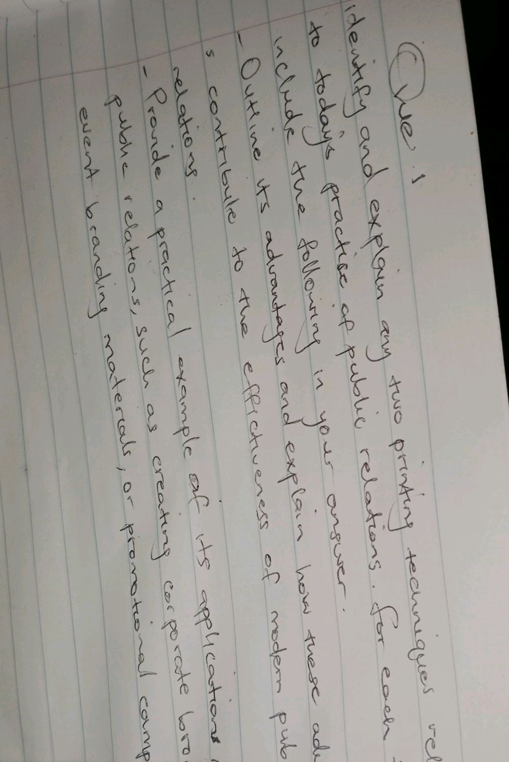 Que 1 Identify and explain any two printing | StudyX