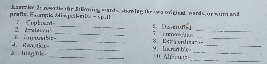 Exercise 2: rewrite the following words, | StudyX