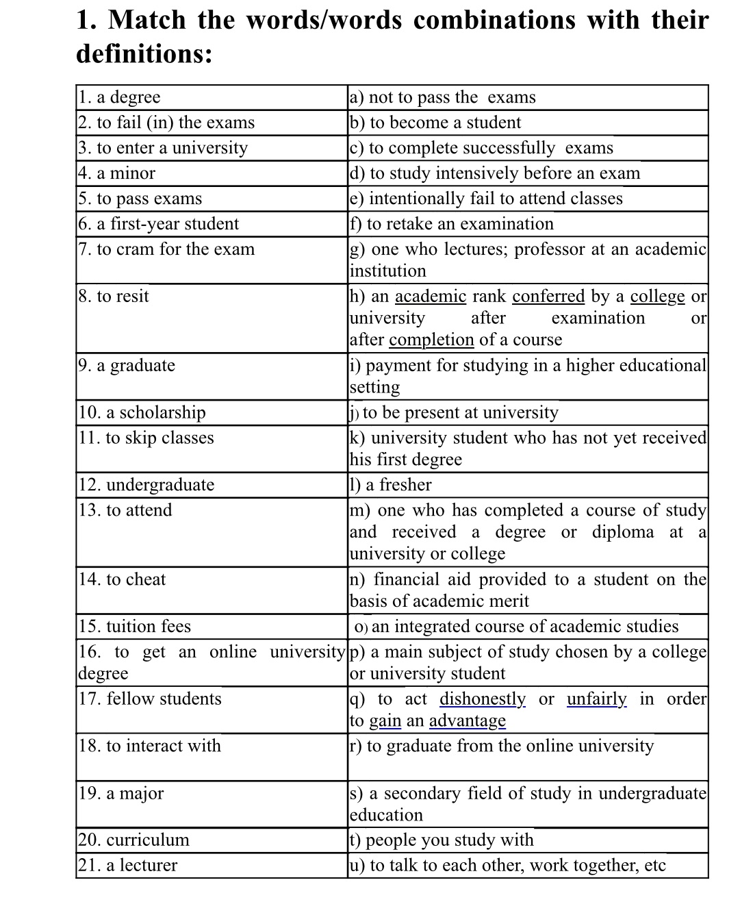 1. Match the words/words combinations with | StudyX