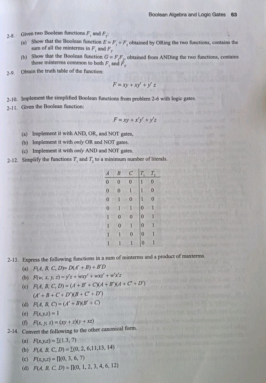 2-8. Given two Boolean functions $F_1$ and | StudyX