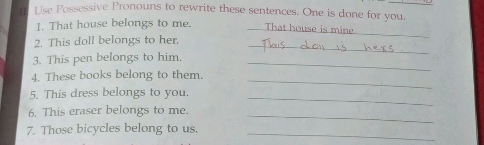 Use Possessive Pronouns to rewrite these | StudyX