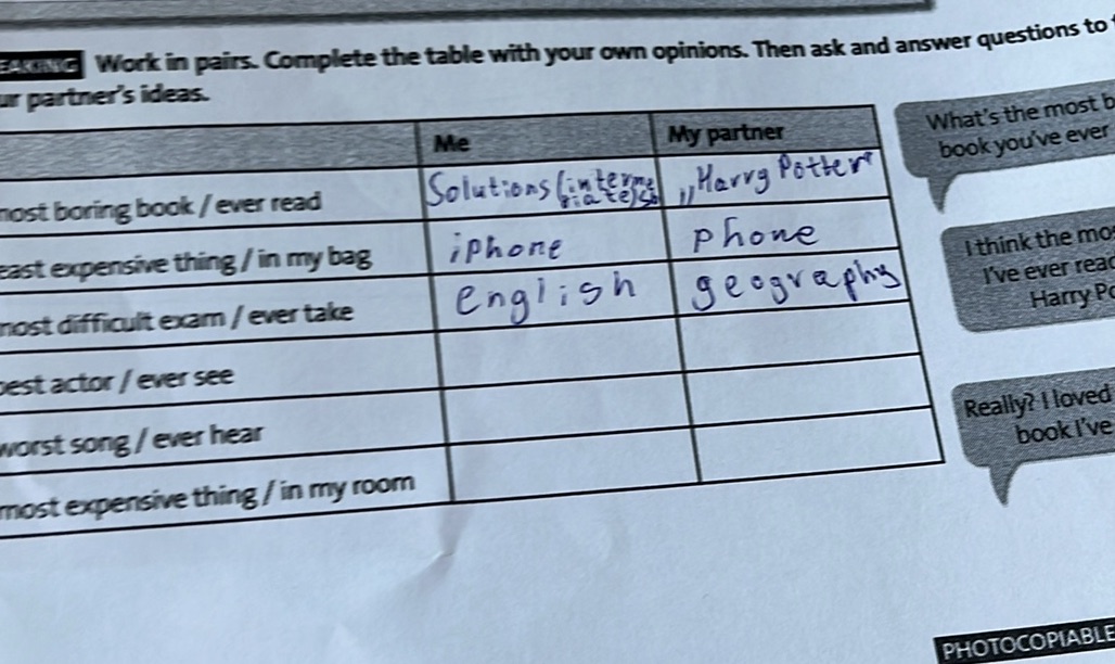 Work in pairs. Complete the table with your | StudyX