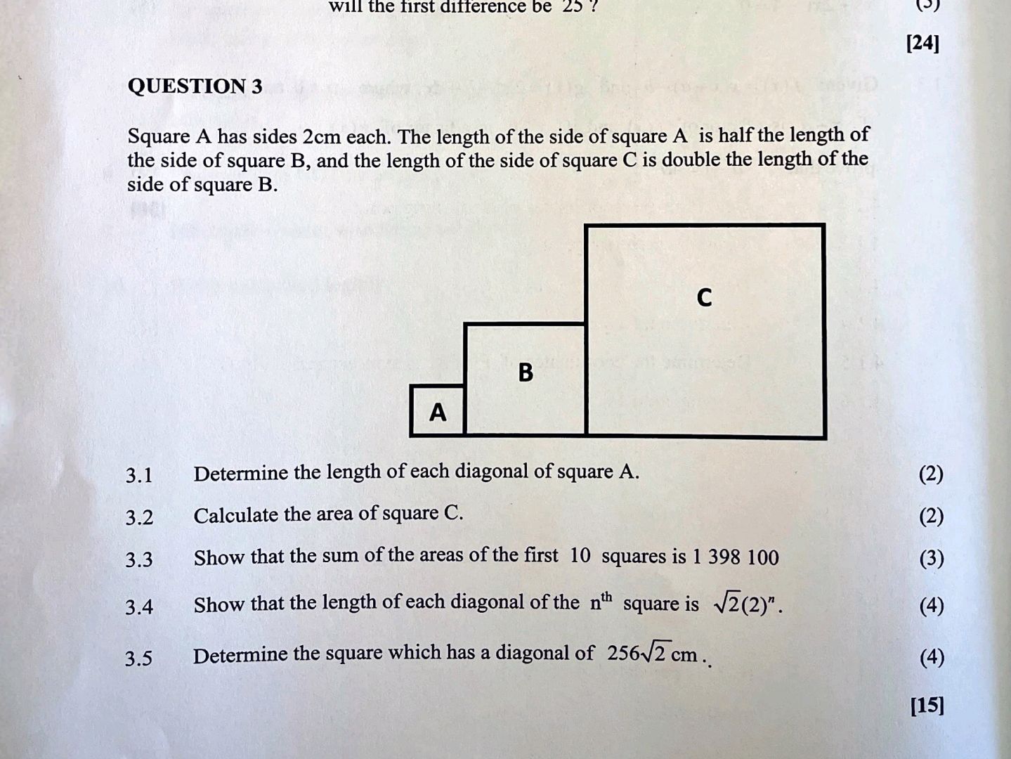Square A has sides 2cm each. The length of | StudyX