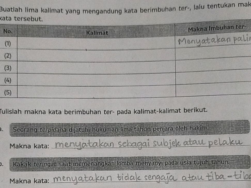 Buatlah lima kalimat yang mengandung kata | StudyX
