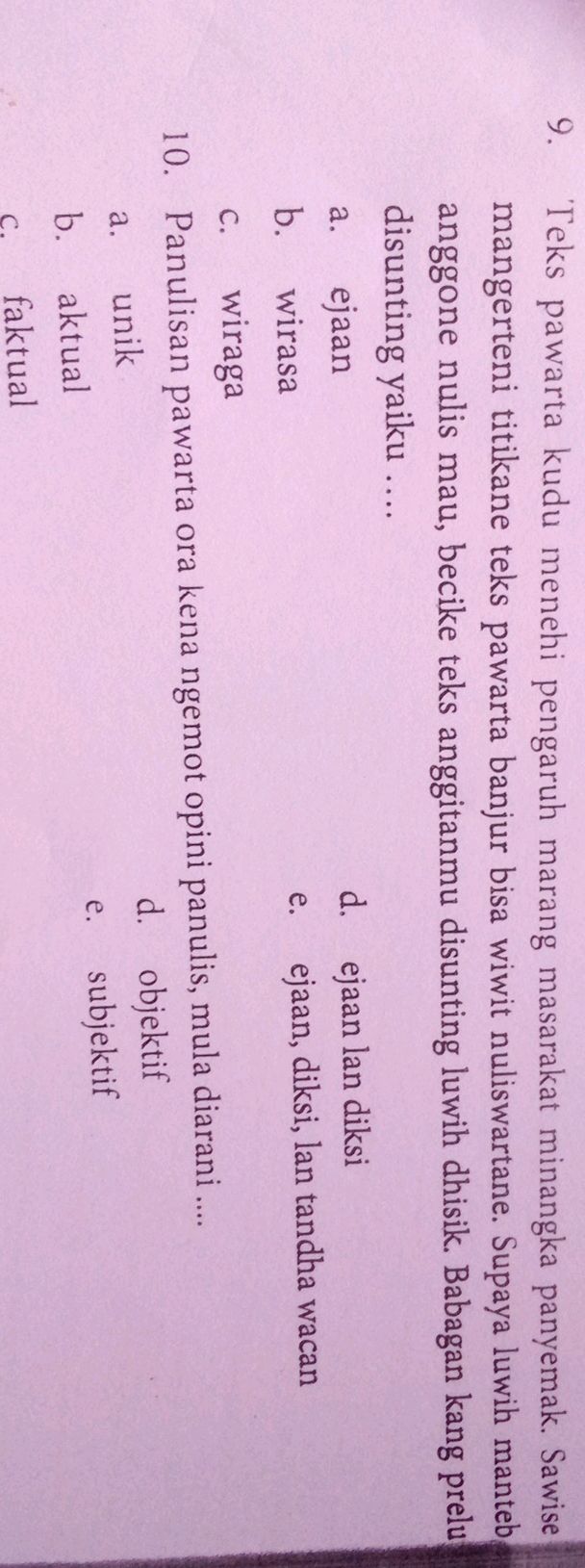 9. Teks pawarta kudu menehi pengaruh marang | StudyX
