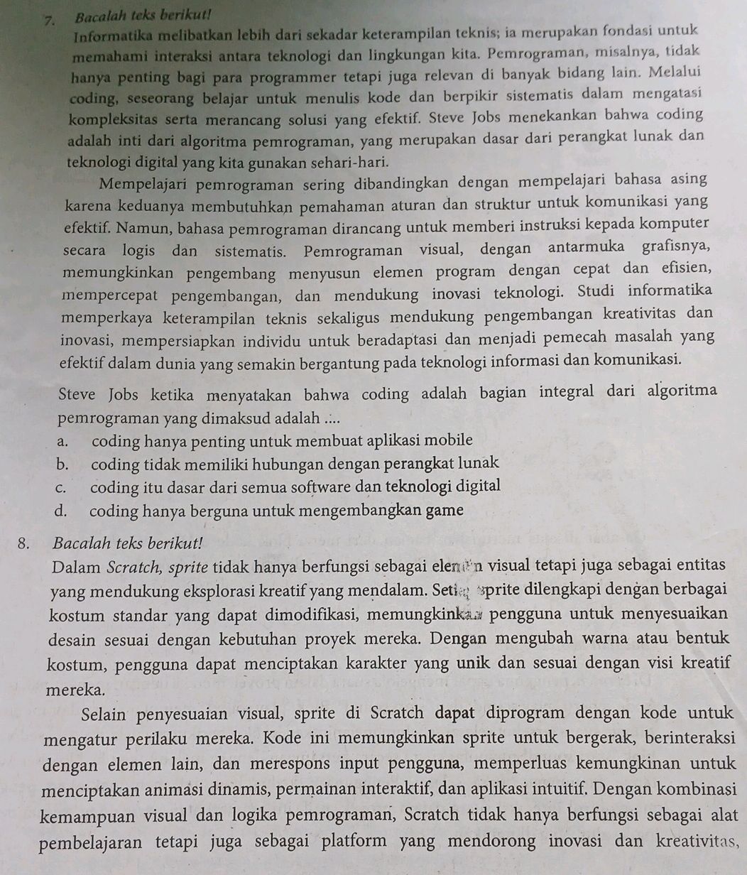 7. Bacalah teks berikut! Informatika | StudyX