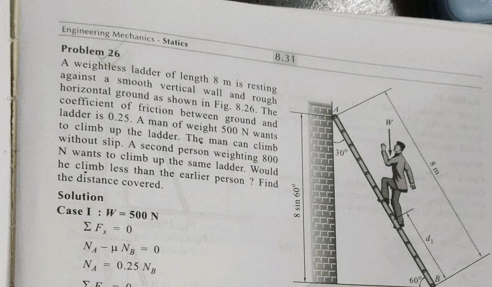 A weightless ladder of length 8 m is resting | StudyX