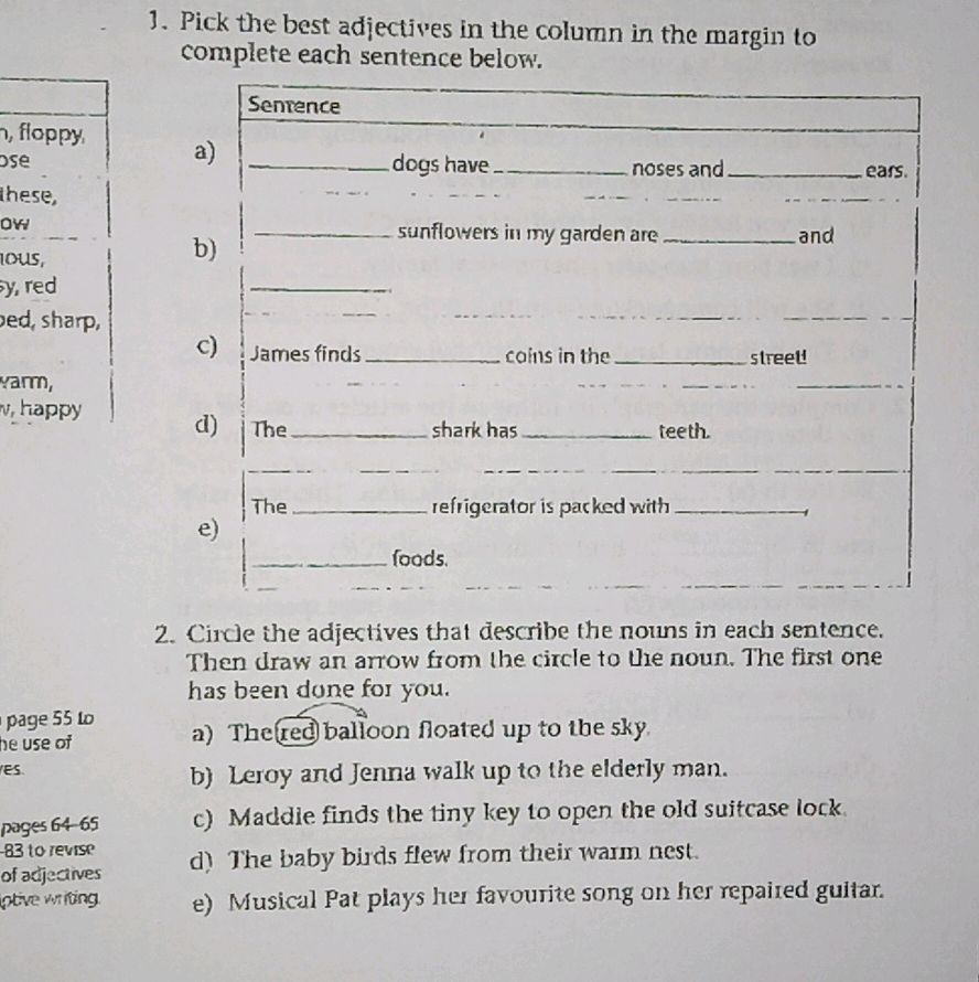1. Pick the best adjectives in the column in | StudyX