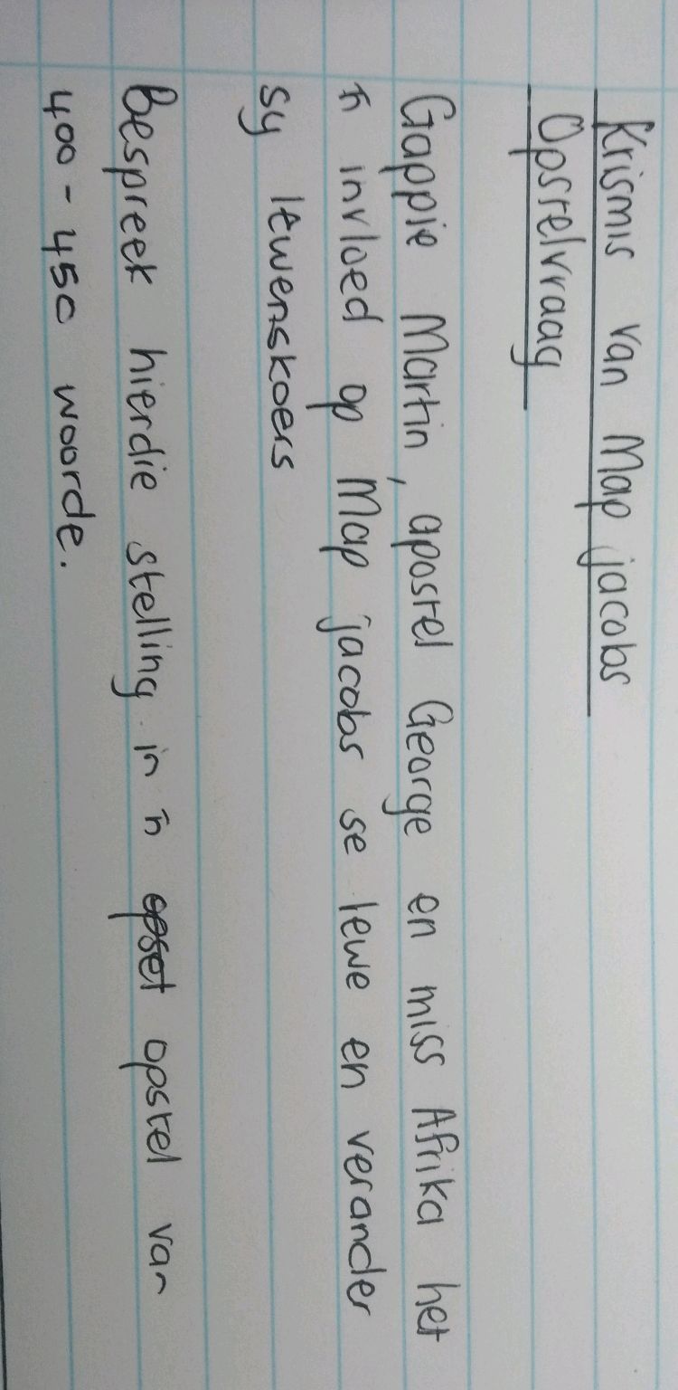 Krismis van Map Jacobs Opsrelvraag Gappie | StudyX