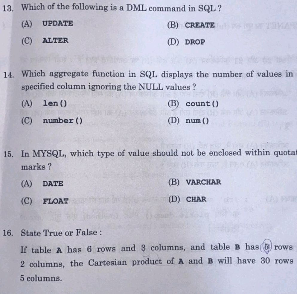 13. Which of the following is a DML command | StudyX
