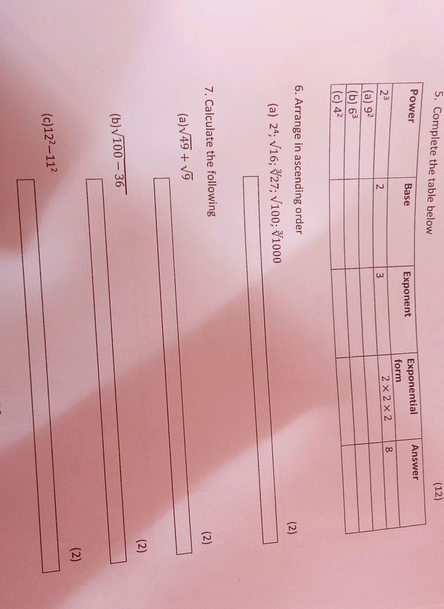 5. Complete the table below | Power | Base | StudyX