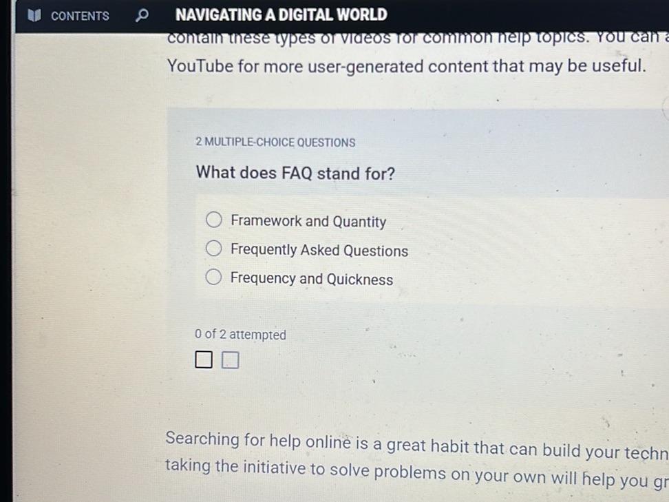 What does FAQ stand for? Framework and | StudyX