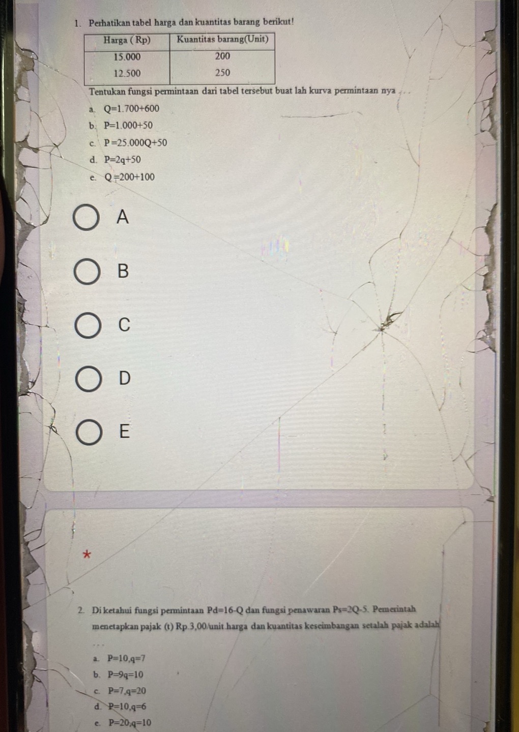 1. Perhatikan tabel harga dan kuantitas | StudyX