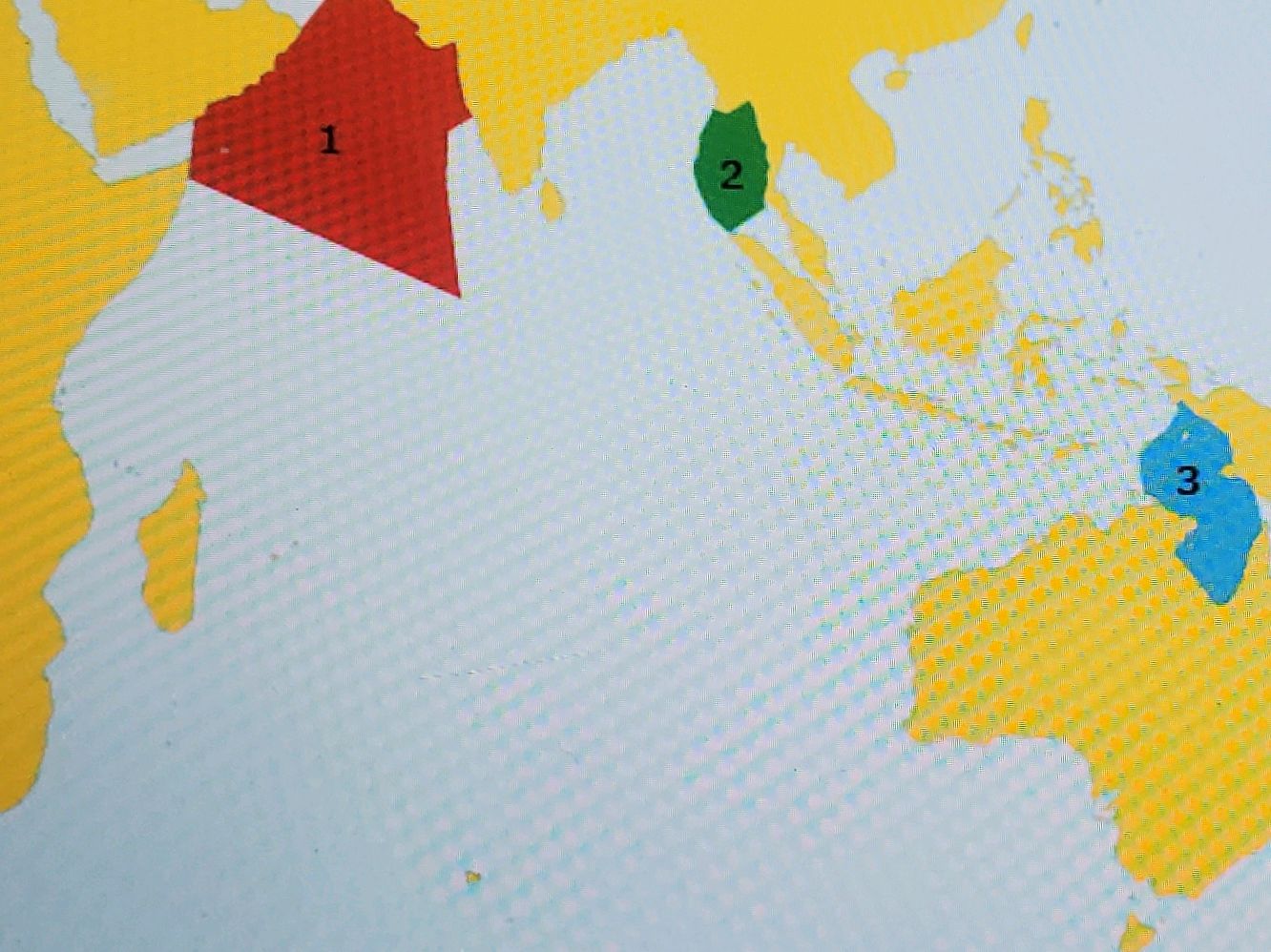 The image shows a map with three numbered | StudyX