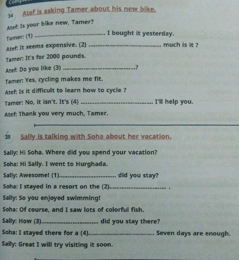 34 Atef is asking Tamer about his new bike. | StudyX