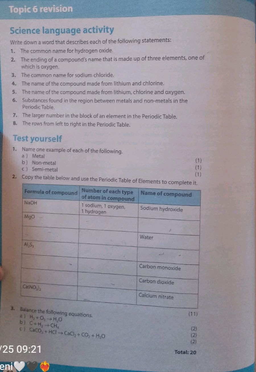 Science language activity Write down a word | StudyX