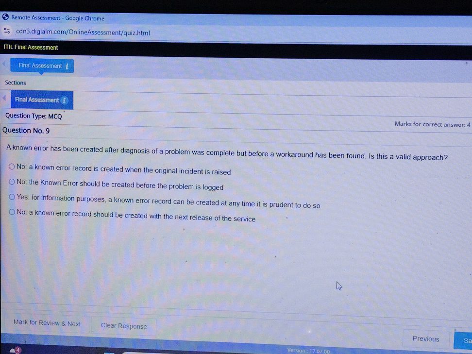 Question No. 9 A known error has been | StudyX