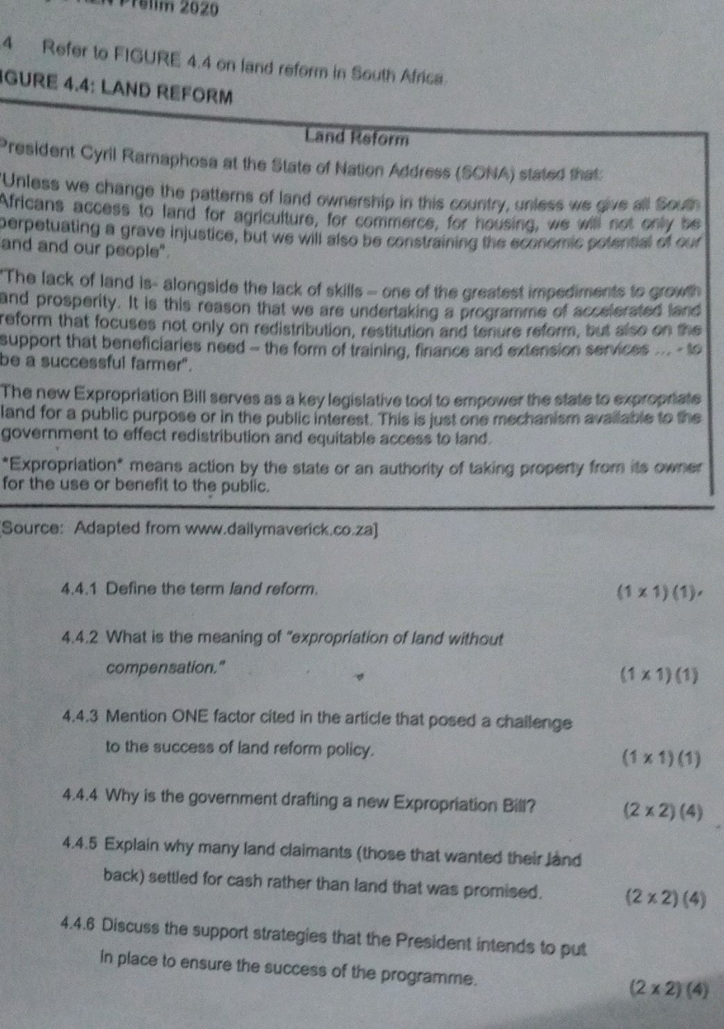 4. Refer to FIGURE 4.4 on land reform in | StudyX