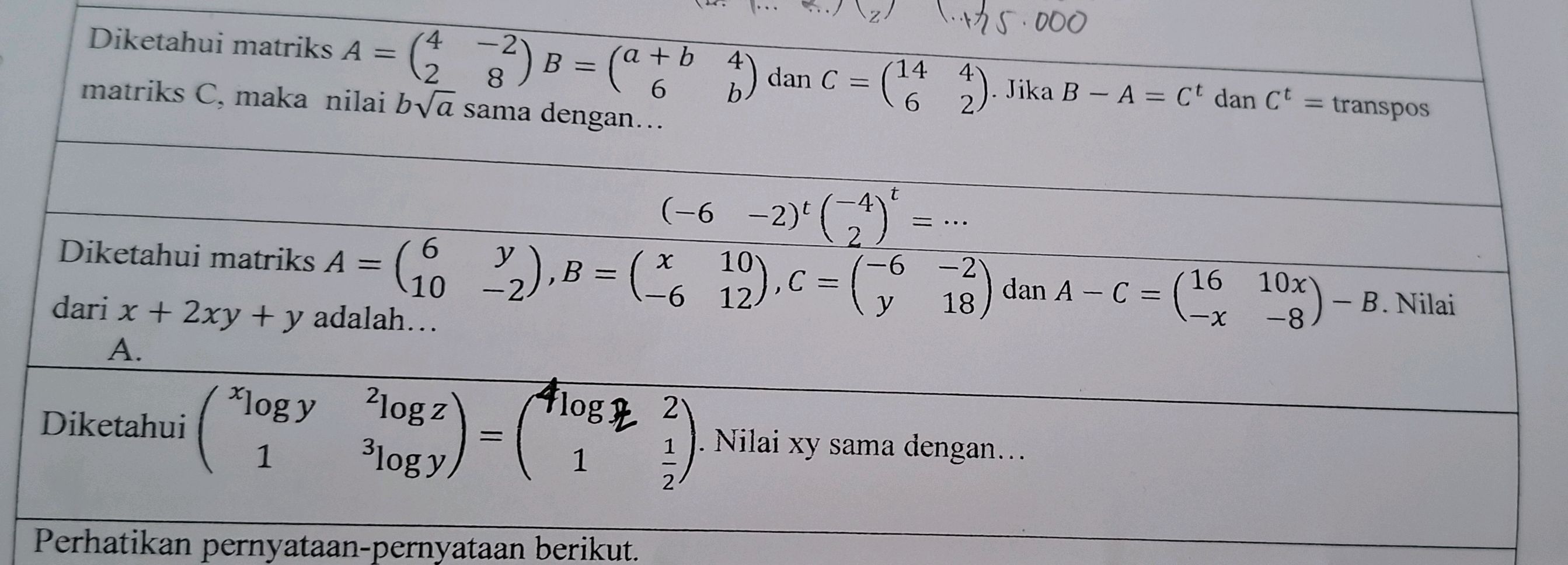 Diketahui matriks $A = 4 -2 2 8 \$, | StudyX