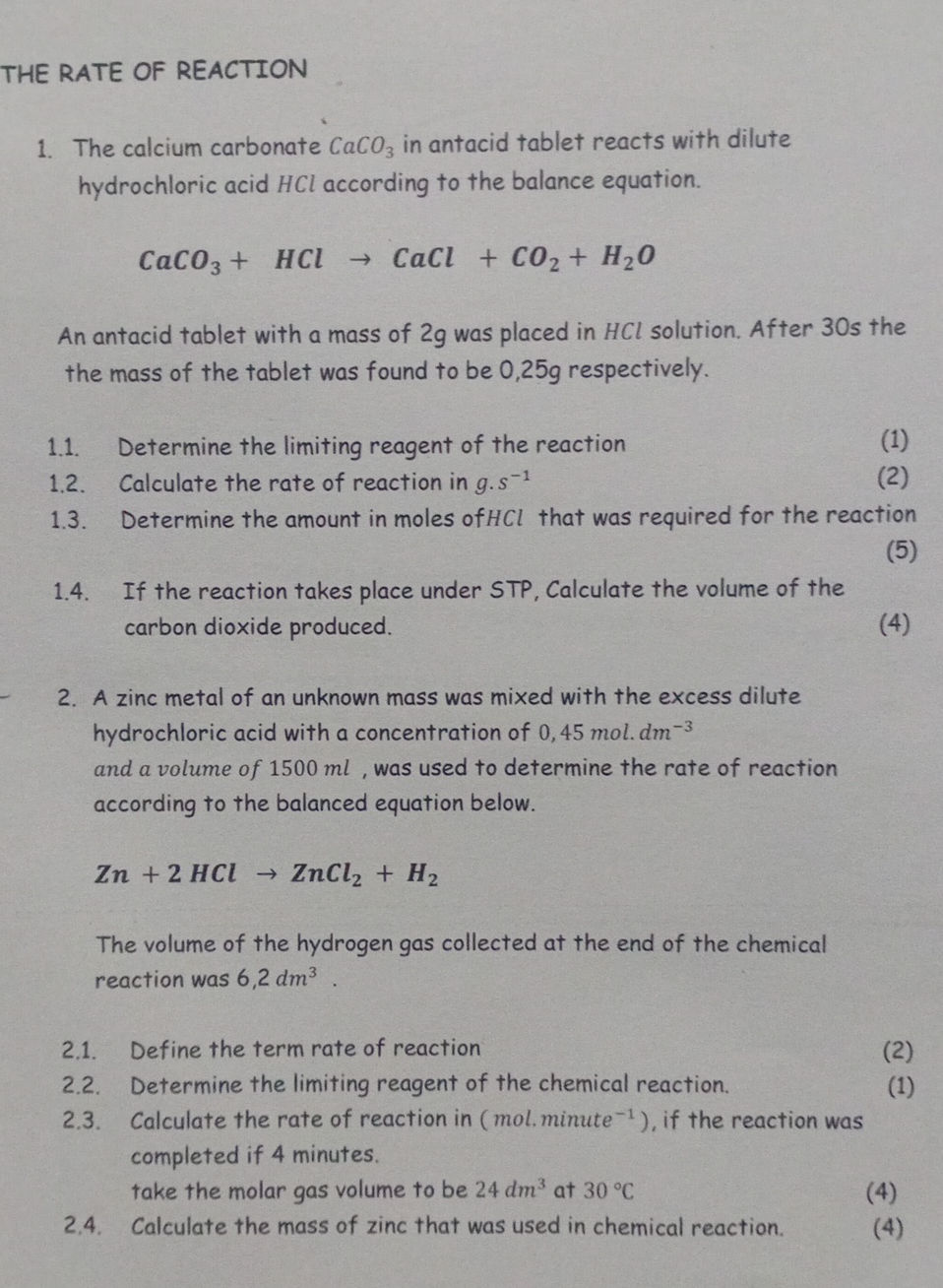 1. The calcium carbonate $CaCO_3$ in | StudyX