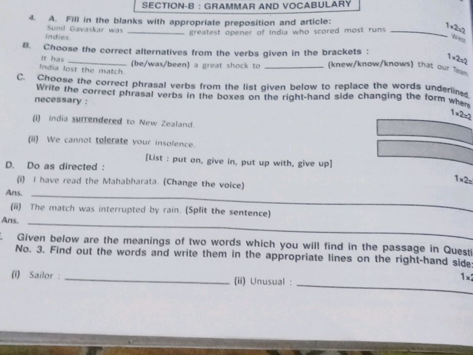 4. A. Fill in the blanks with appropriate | StudyX