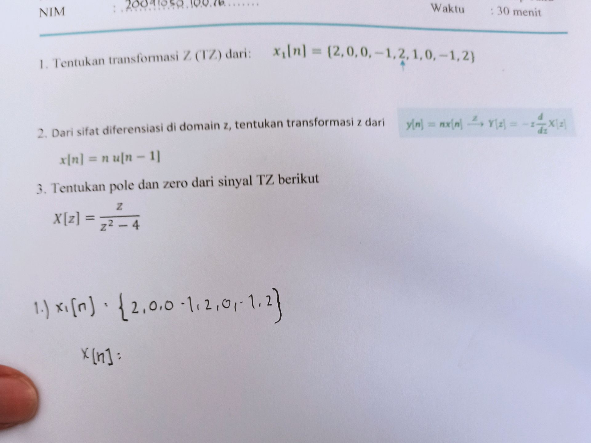 1. Tentukan transformasi Z (TZ) dari: | StudyX