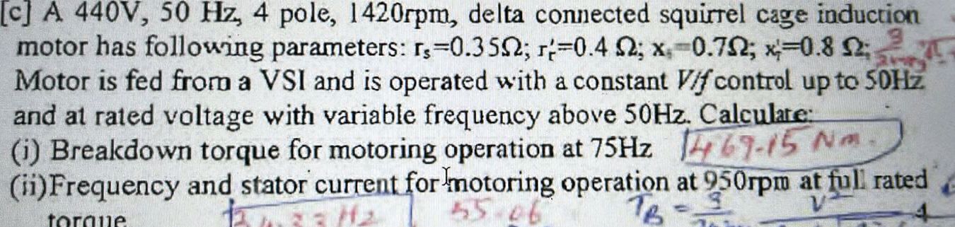 [c] A 440V, 50 Hz, 4 pole, 1420rpm, delta | StudyX